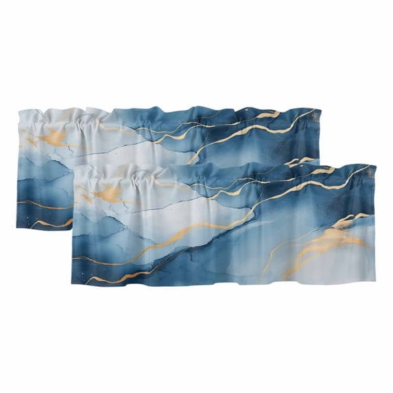 Blue Yellow Marble Curtain Valances for Windows, Kitchen Valance Window ...