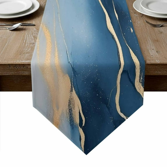 Blue Yellow Marble Table Runner Linen Burlap Table Runner 72 Inches ...