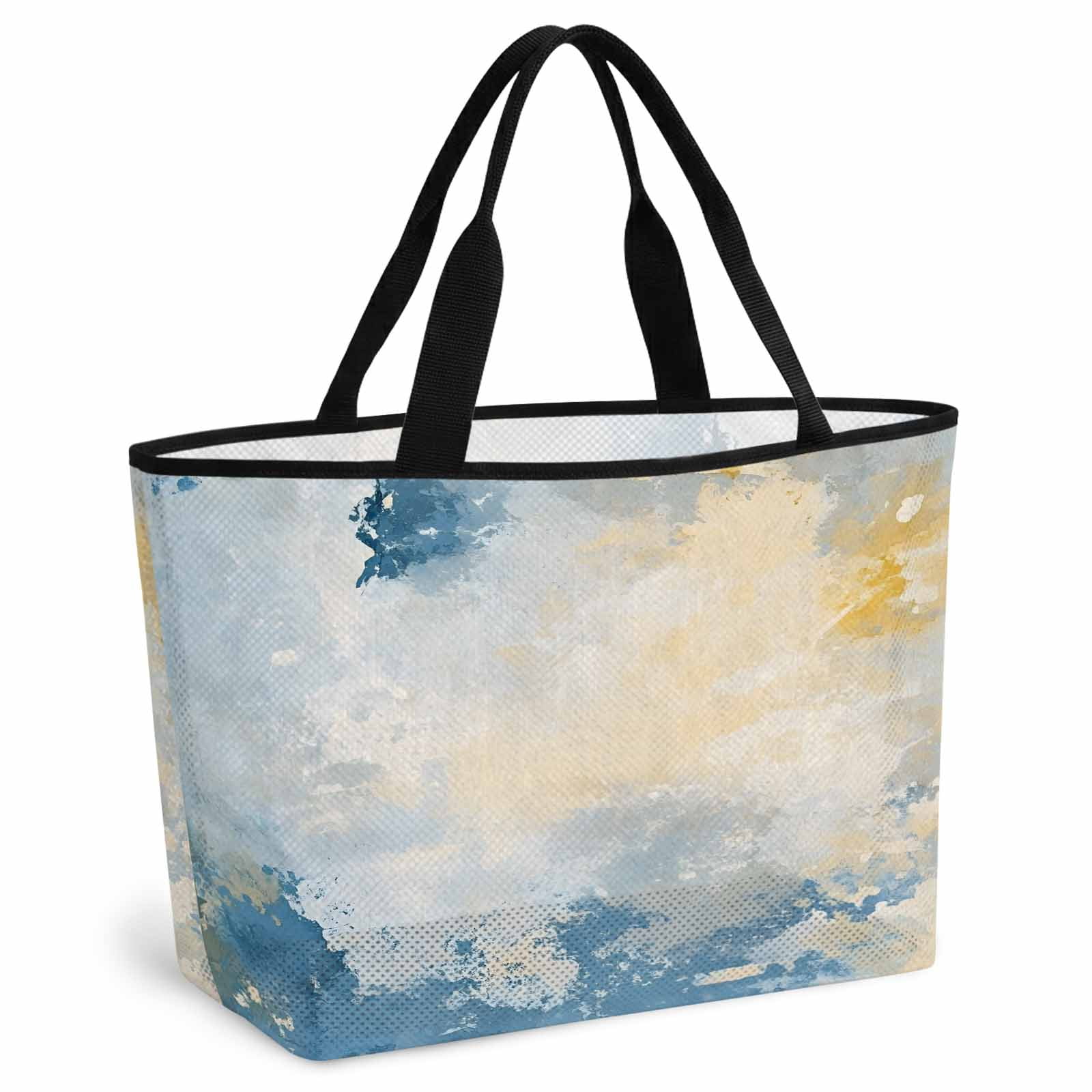 Blue Yellow Mesh Beach Bag for Women Men,Large Beach Tote Waterproof ...