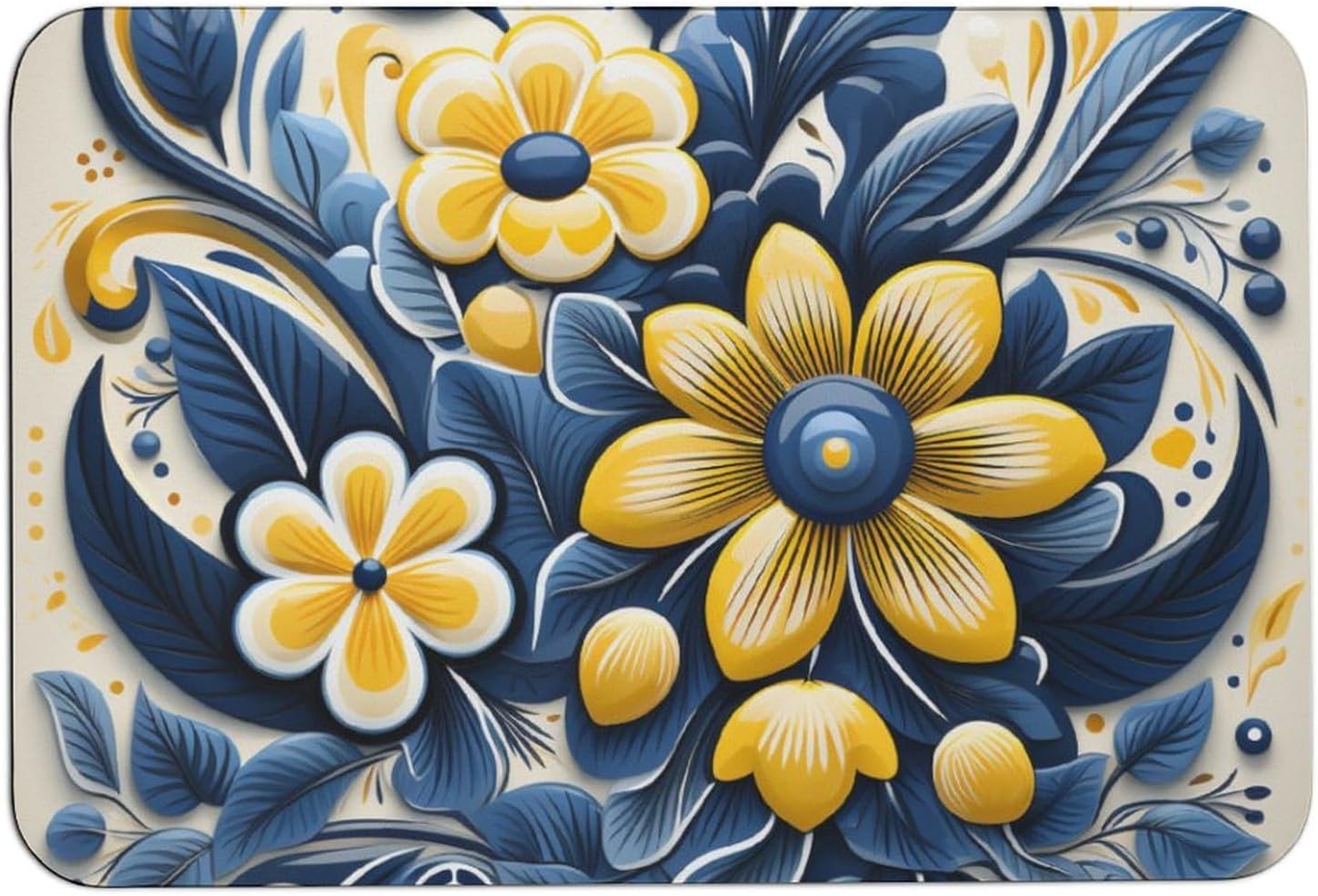 Blue and Yellow Mexican Tile Bath Mat Absorbent No Watermarks Dirt ...