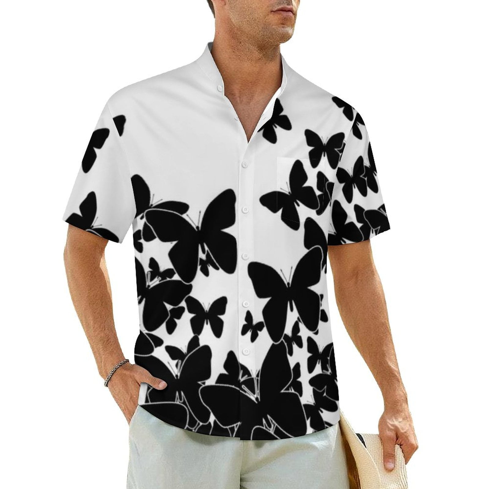 Blue Yellow Monarch Butterfly Beach Shirt Man Butterflies Art Animal Retro Casual Shirts H ...