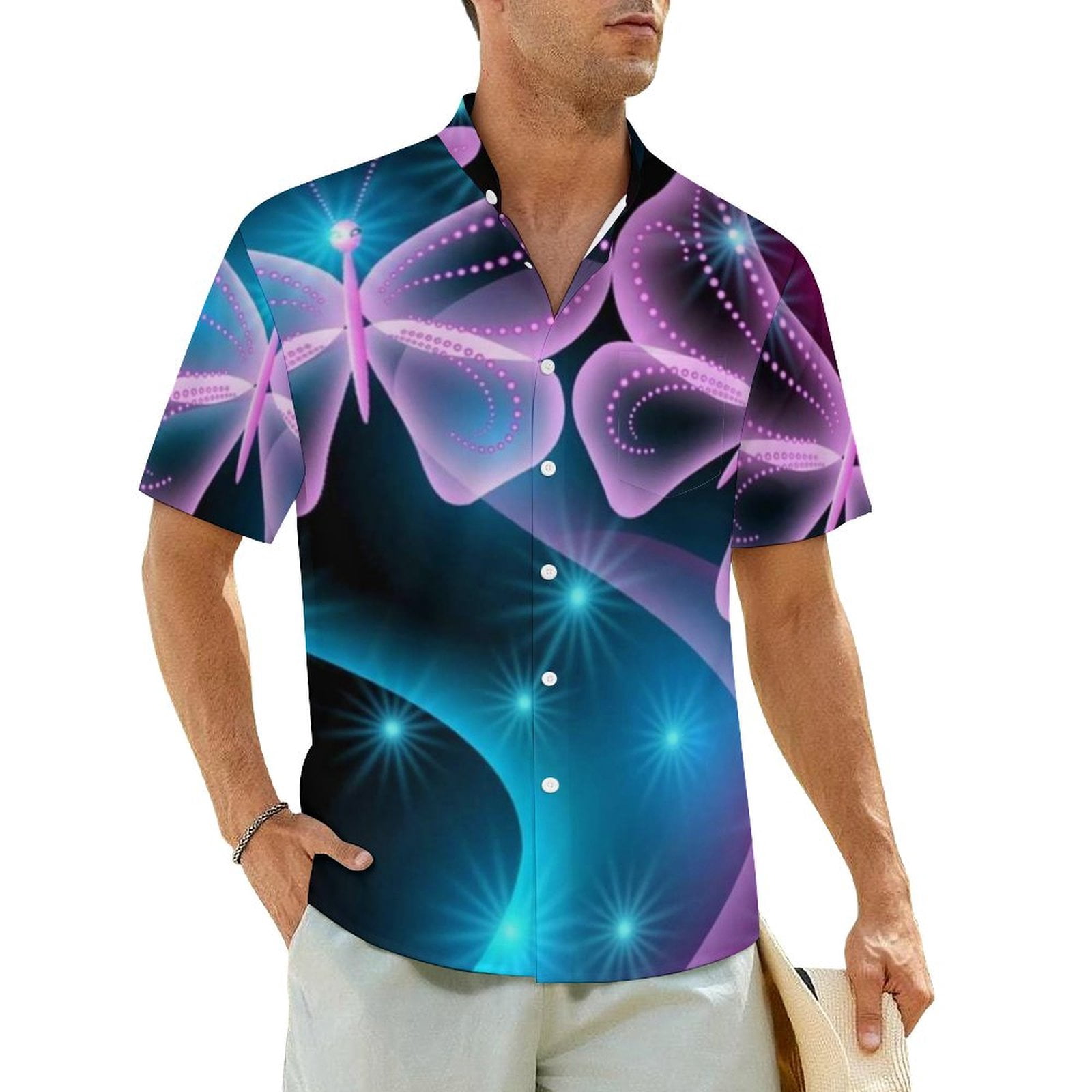 Blue Yellow Monarch Butterfly Beach Shirt Man Butterflies Art Animal Retro Casual Shirts H ...