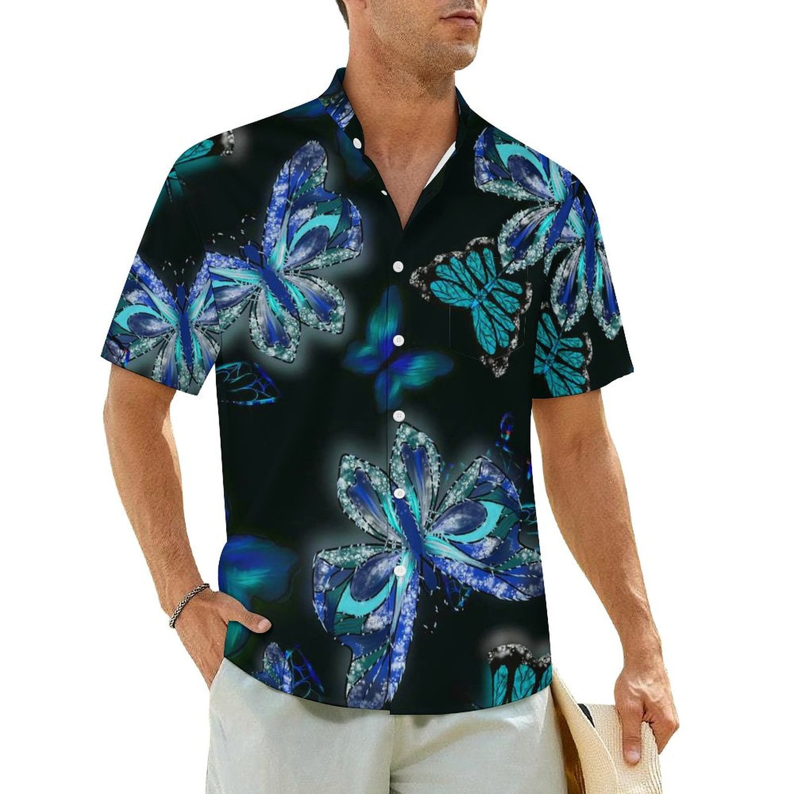 Blue Yellow Monarch Butterfly Beach Shirt Man Butterflies Art Animal Retro Casual Shirts H ...