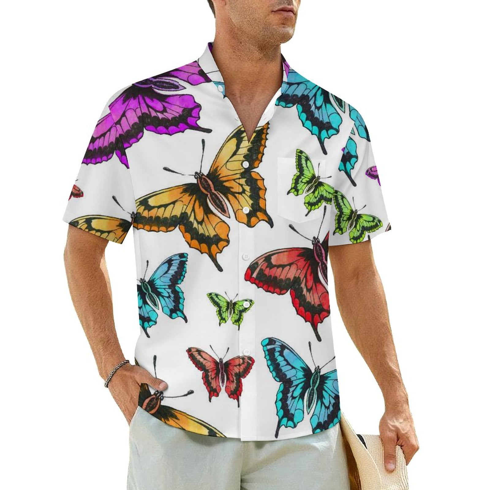 Blue Yellow Monarch Butterfly Beach Shirt Man Butterflies Art Animal Retro Casual Shirts H ...