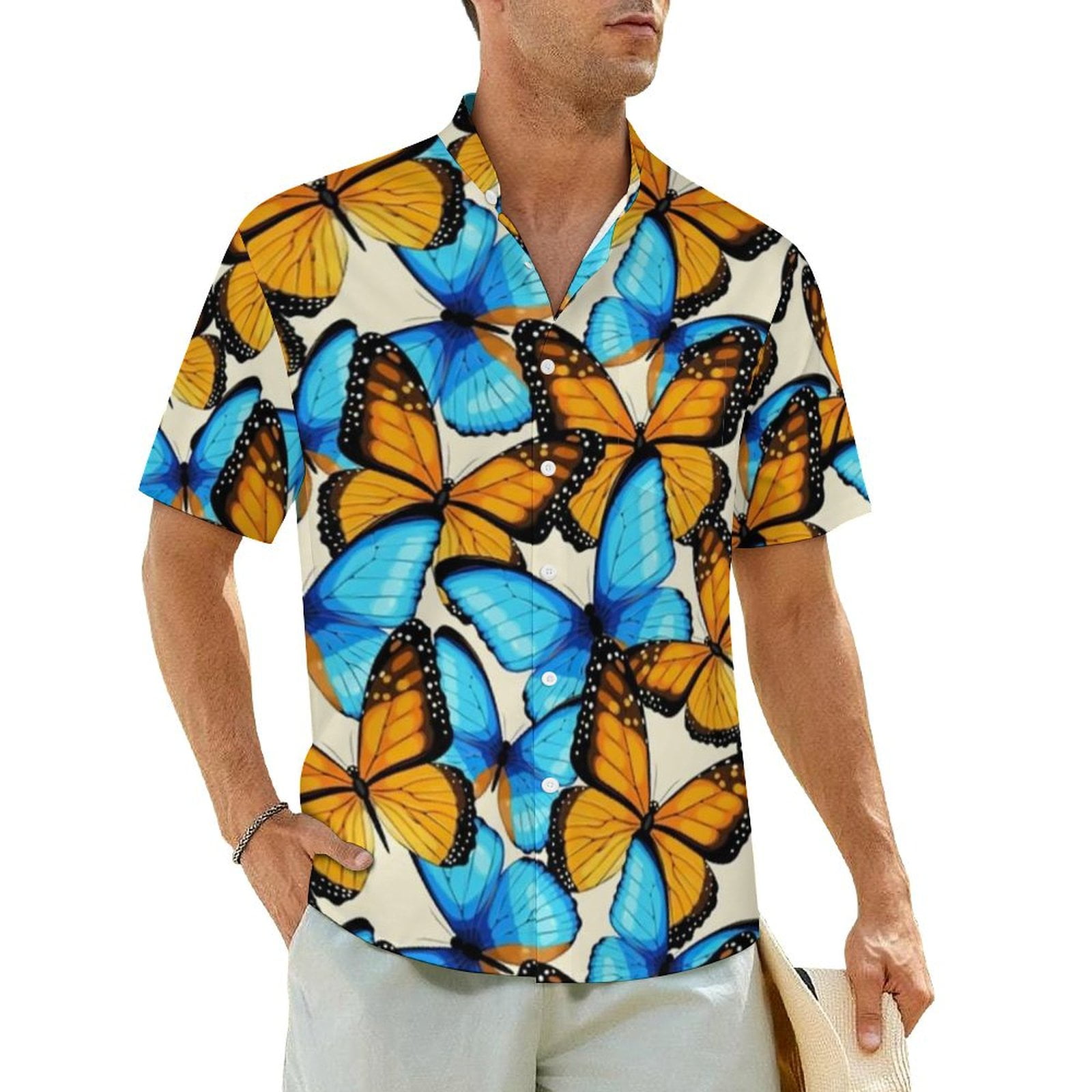 Blue Yellow Monarch Butterfly Beach Shirt Man Butterflies Art Animal ...