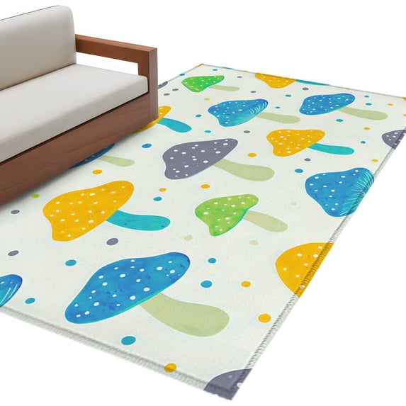 Blue Yellow Mushroom Area Rug Washable 3x5 Entryway Rug Non-Slip Indoor ...