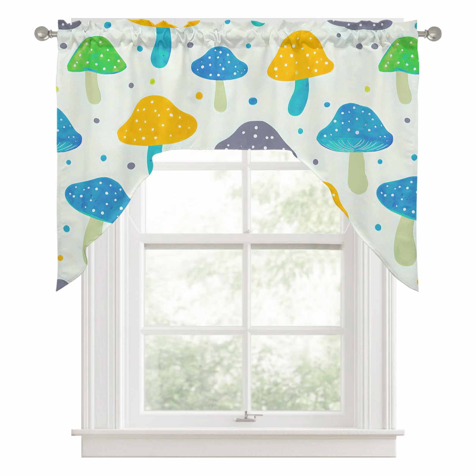 Blue Yellow Mushroom Kitchen Curtains Swag Valance for Windows/Bathroom ...