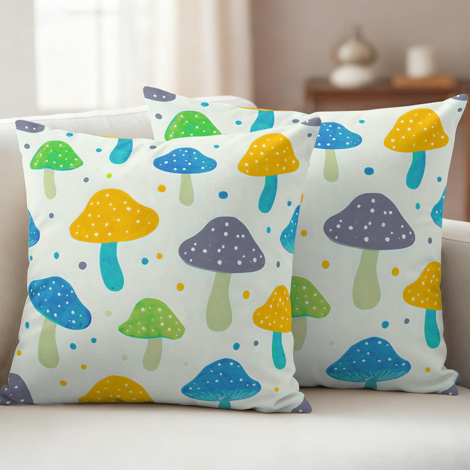Blue Yellow Mushroom Outdoor Waterproof Throw Pillow Covers 20x20 Set ...