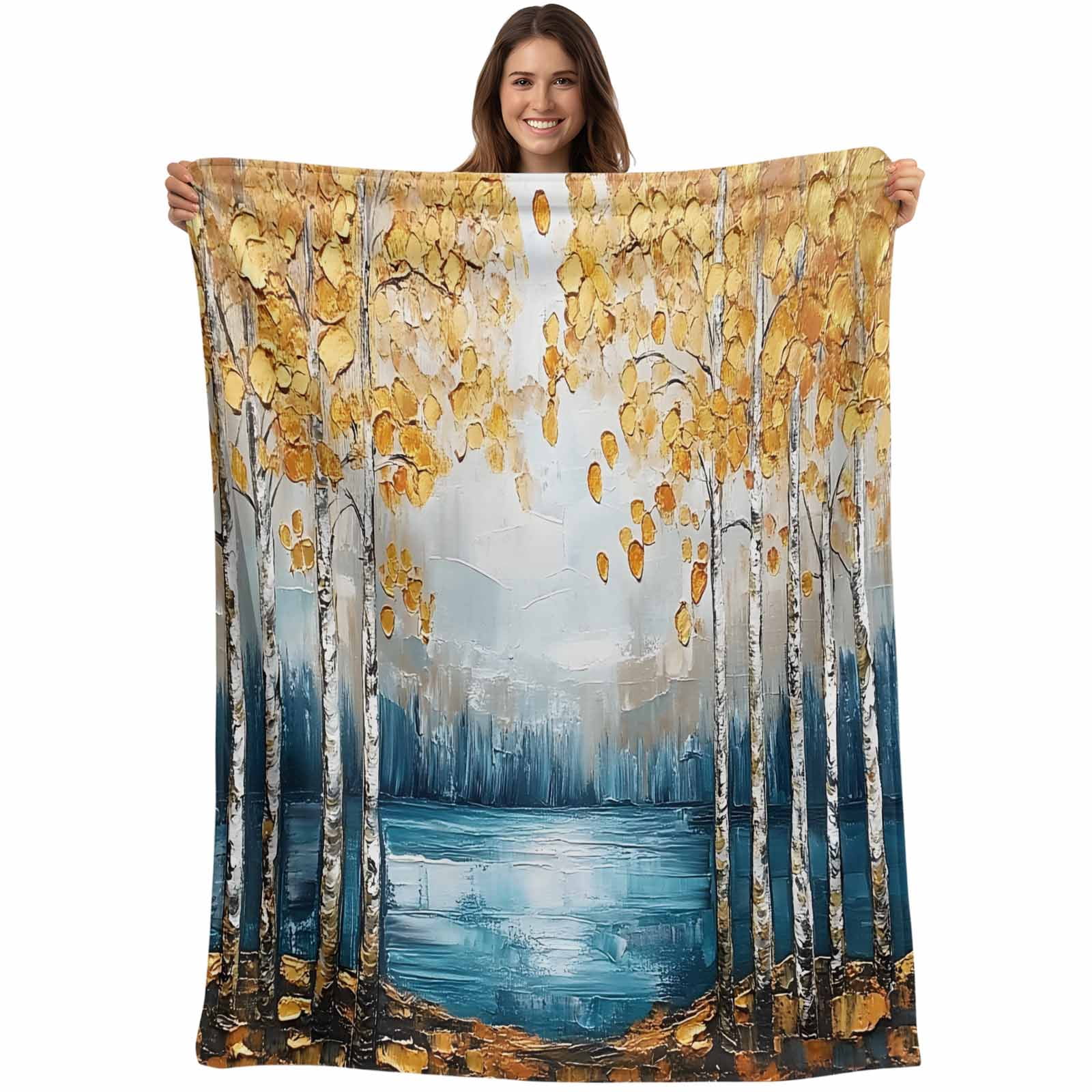 Blue Yellow Oil Painting Blanket Soft Cozy Warm Throw Blanket for Couch ...