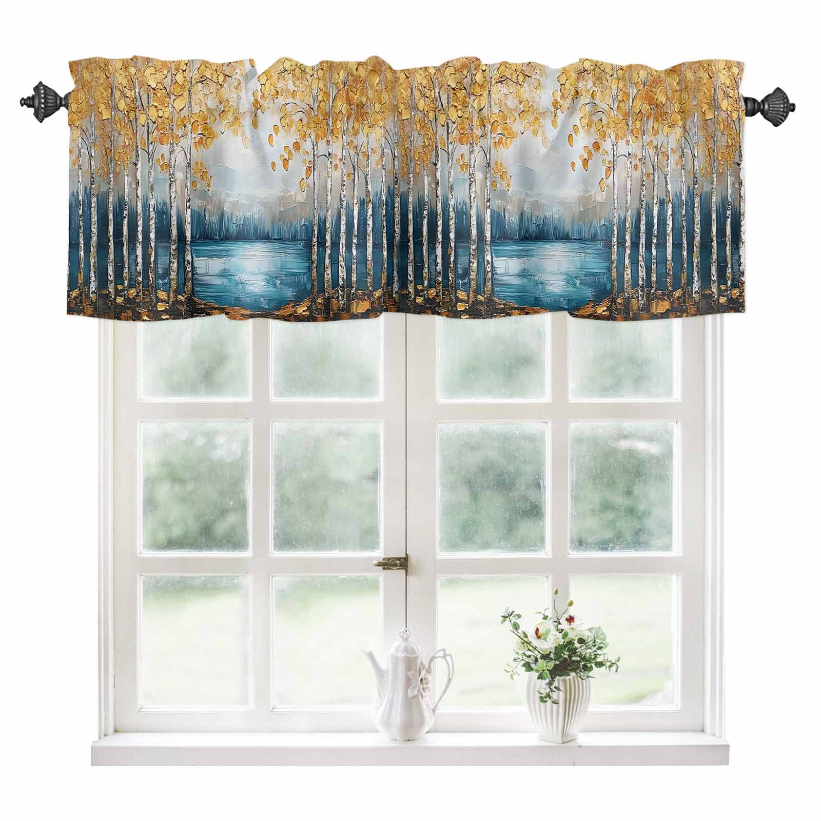 Blue Yellow Oil Painting Kitchen Valances for Windows 42x12 Inch ...
