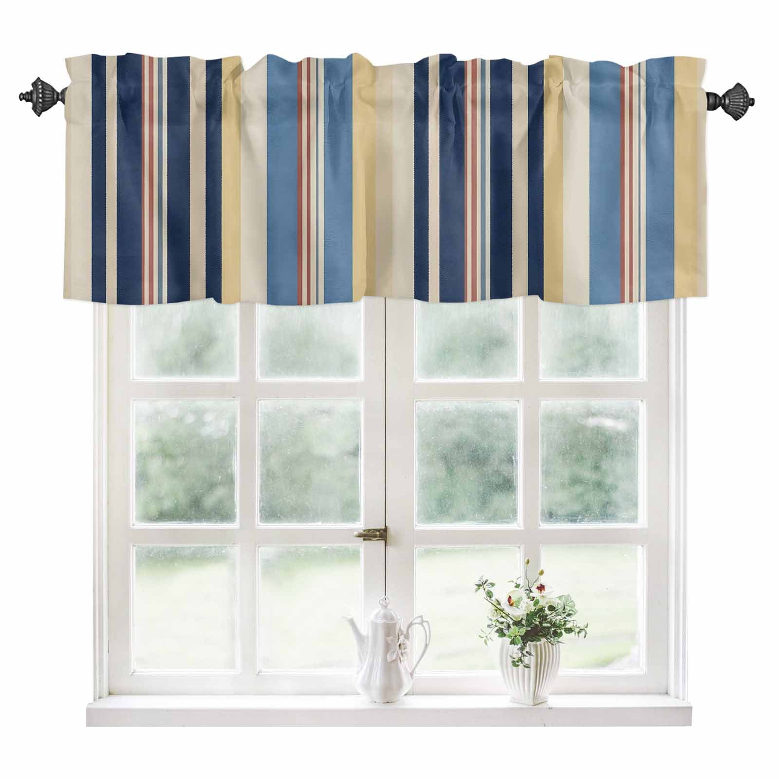 Blue Yellow Orange Striped Kitchen Valances for Windows 60x18 Inch ...