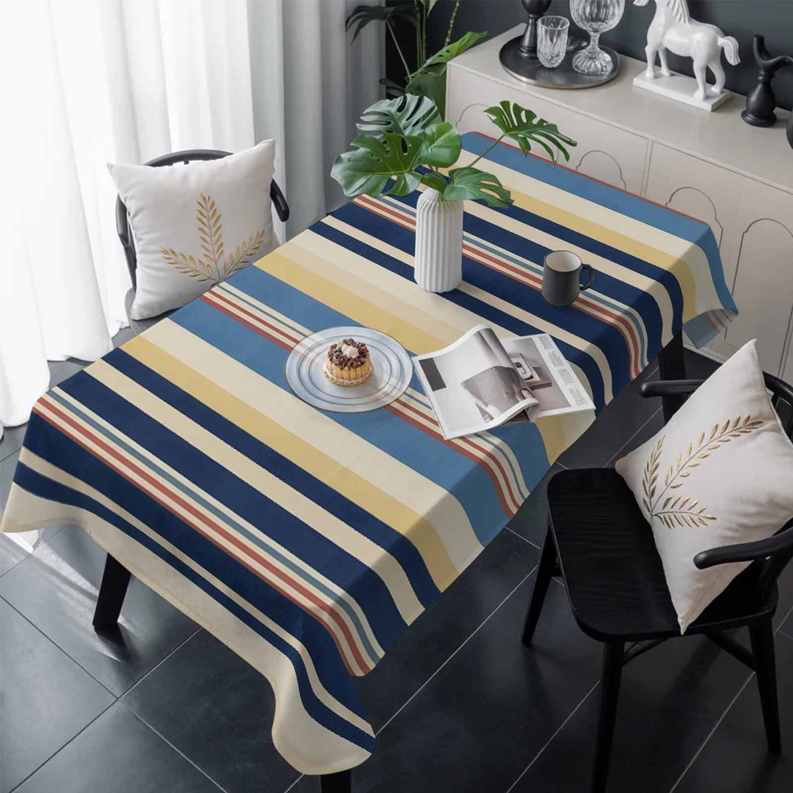 Blue Yellow Orange Striped Table Cloth Waterproof Tablecloths ...