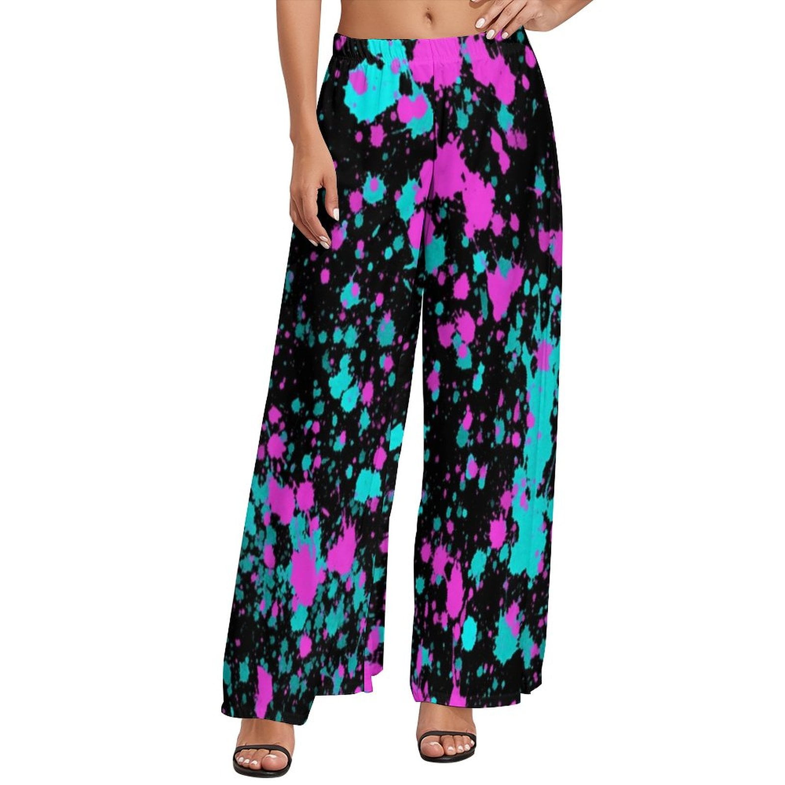 Blue Yellow Paint Splatter Straight Pants Colorful Print Sexy Wide ...