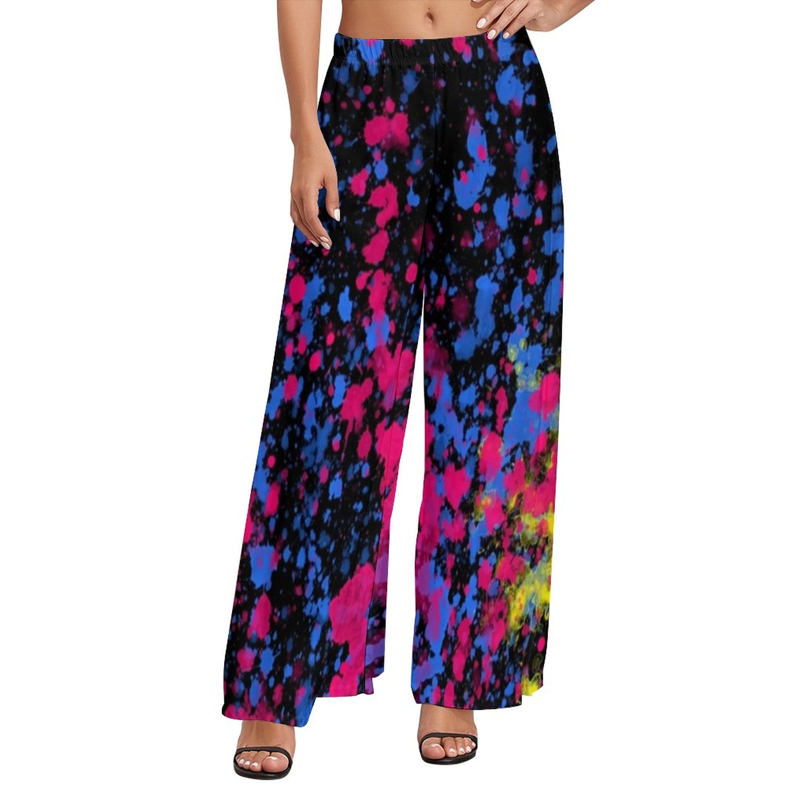 Blue Yellow Paint Splatter Straight Pants Colorful Print Sexy Wide ...