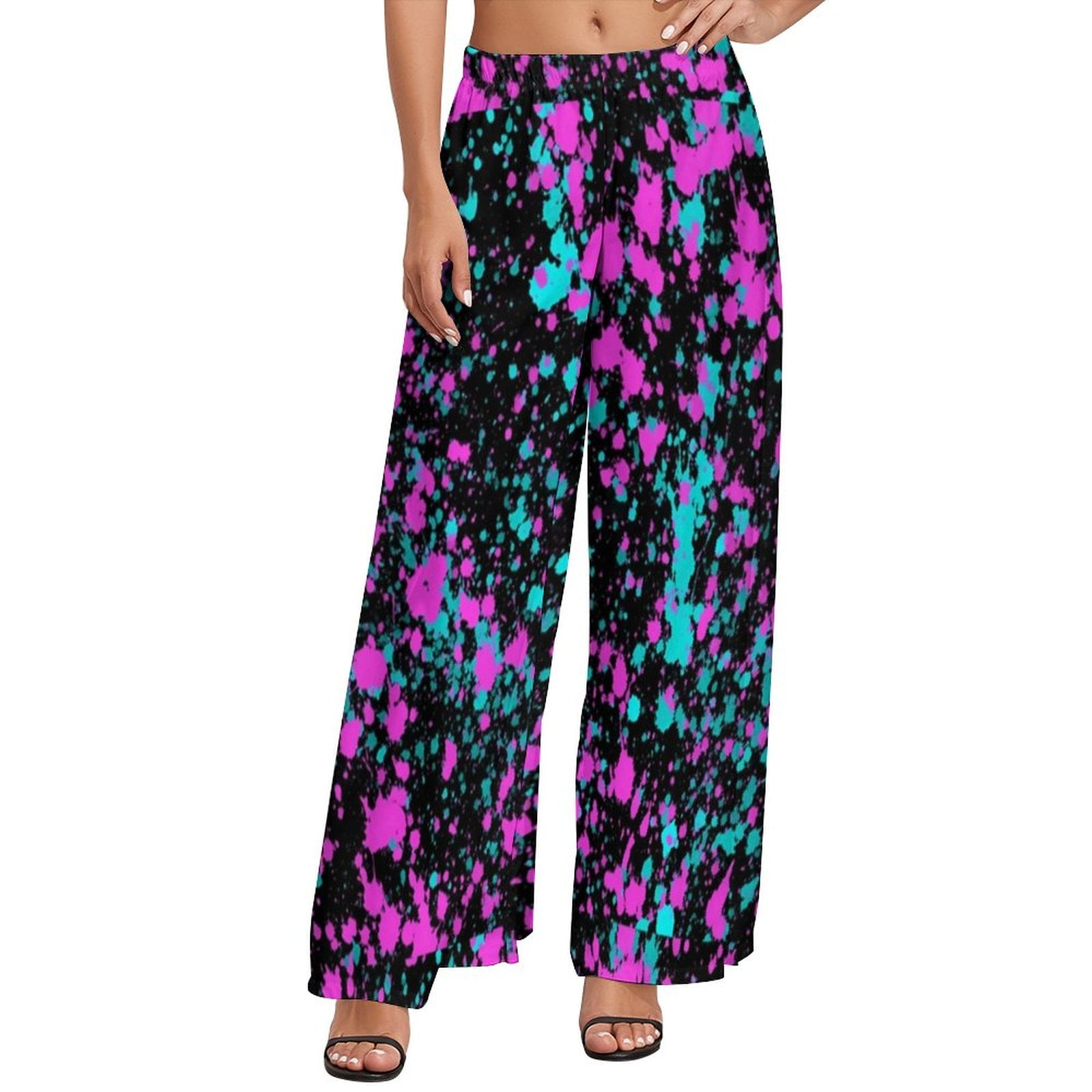 Blue Yellow Paint Splatter Straight Pants Colorful Print Sexy Wide ...