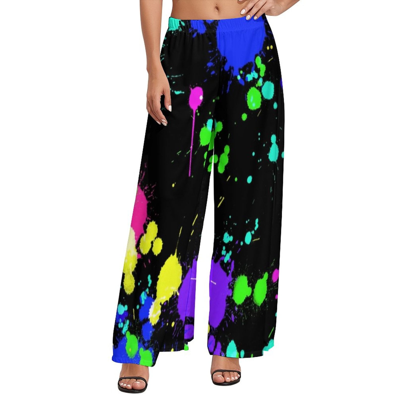 Blue Yellow Paint Splatter Straight Pants Colorful Print Sexy Wide ...