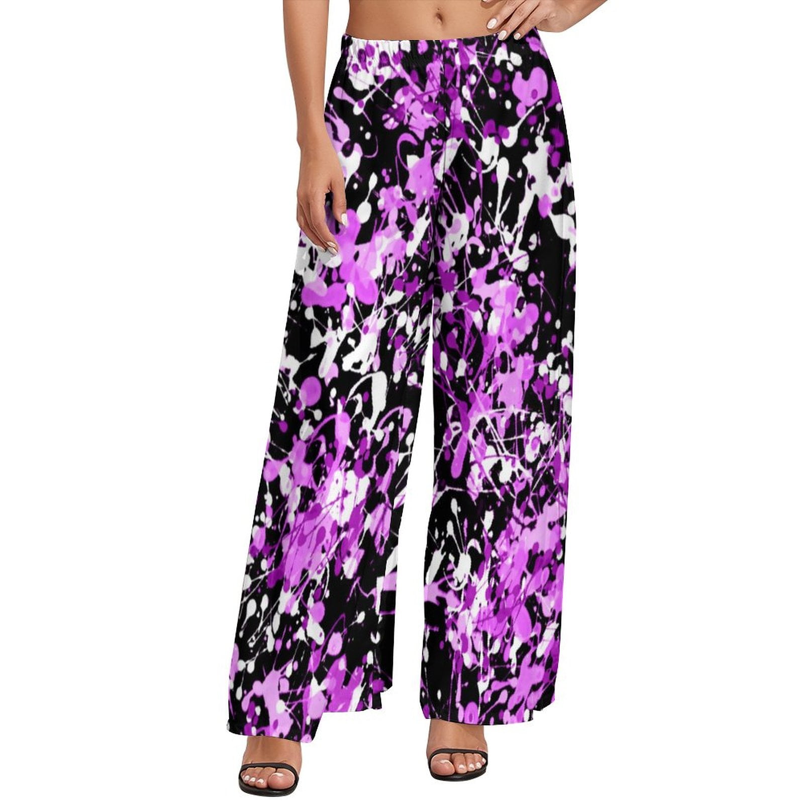Blue Yellow Paint Splatter Straight Pants Colorful Print Sexy Wide ...