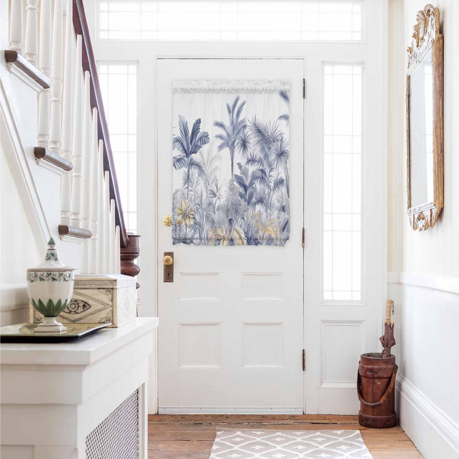 Blue Yellow Palm Tree Door Curtains for Door Window, French Sidelight ...