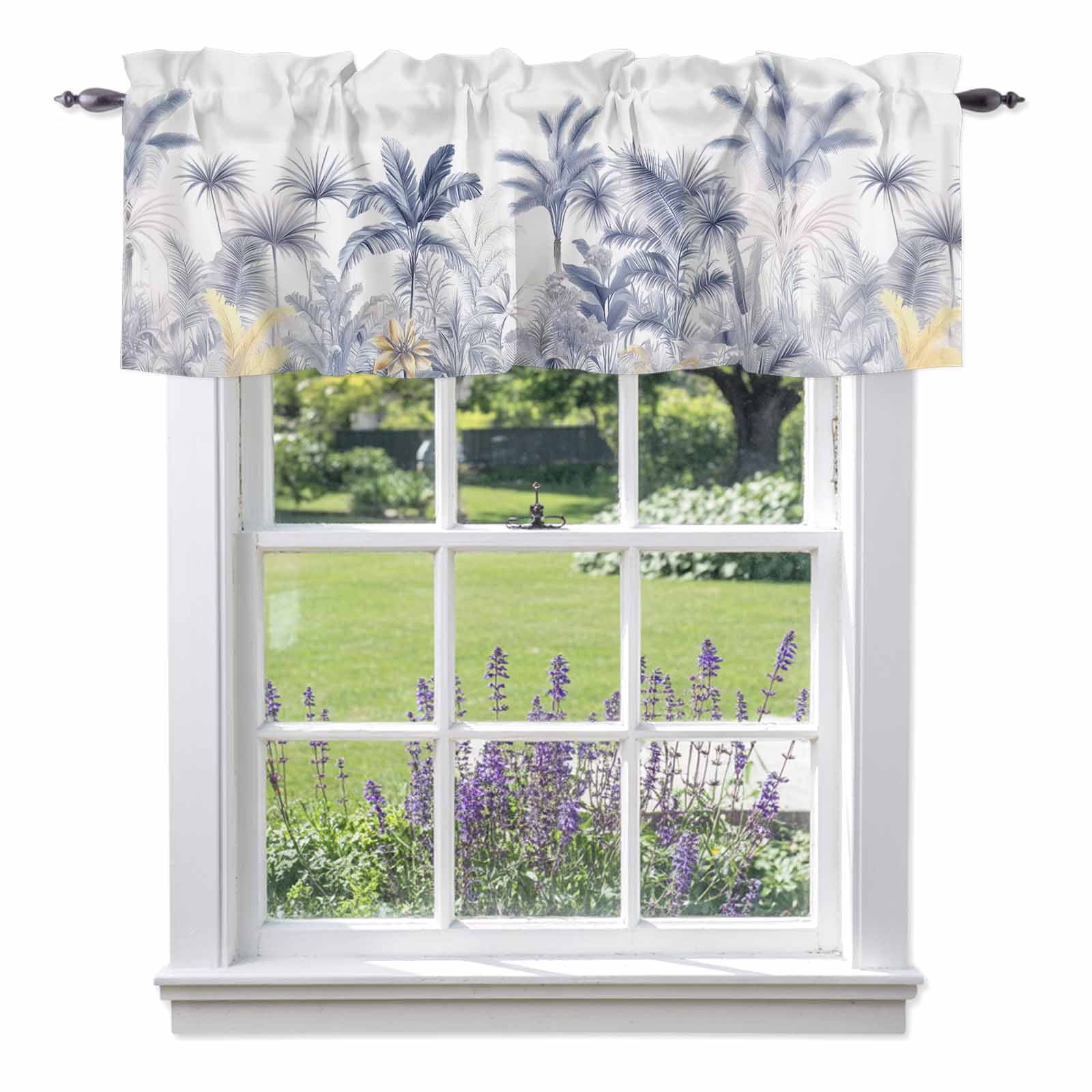 Blue Yellow Palm Tree Kitchen Curtain Valances for Windows Farmhouse ...