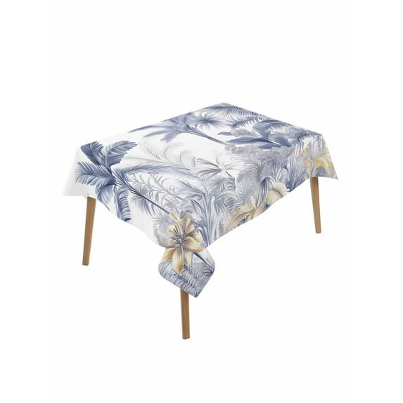 Blue Yellow Palm Tree Table Cloth, Summer Botanical Tropical Waterproof ...