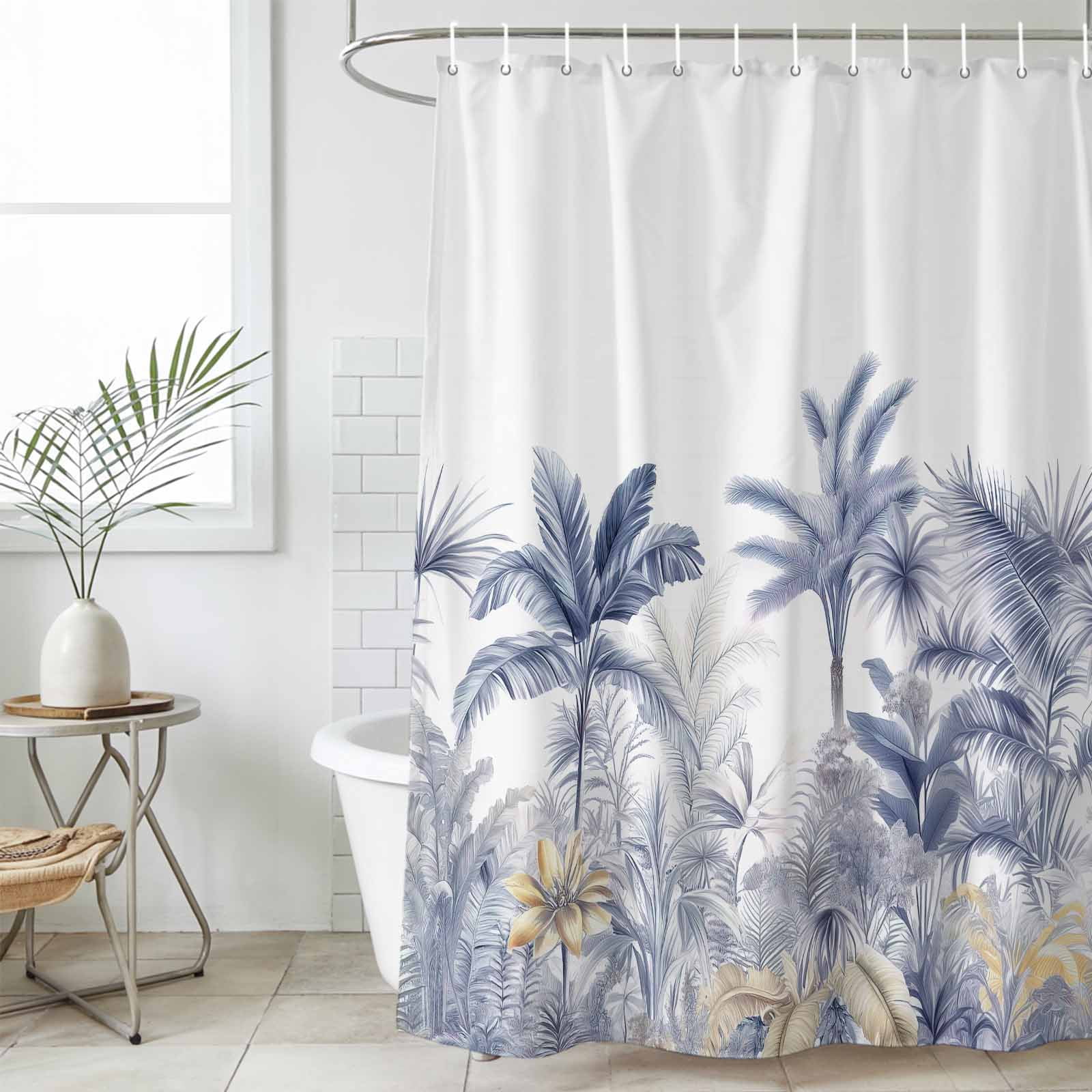 Blue Yellow Palm Tree Waterproof Fabric Shower Curtain,Summer Botanical ...