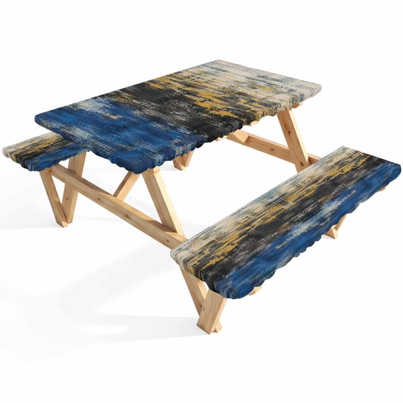 Blue Yellow Picnic Table Cover with Bench Covers Abstract Indigo Blue ...