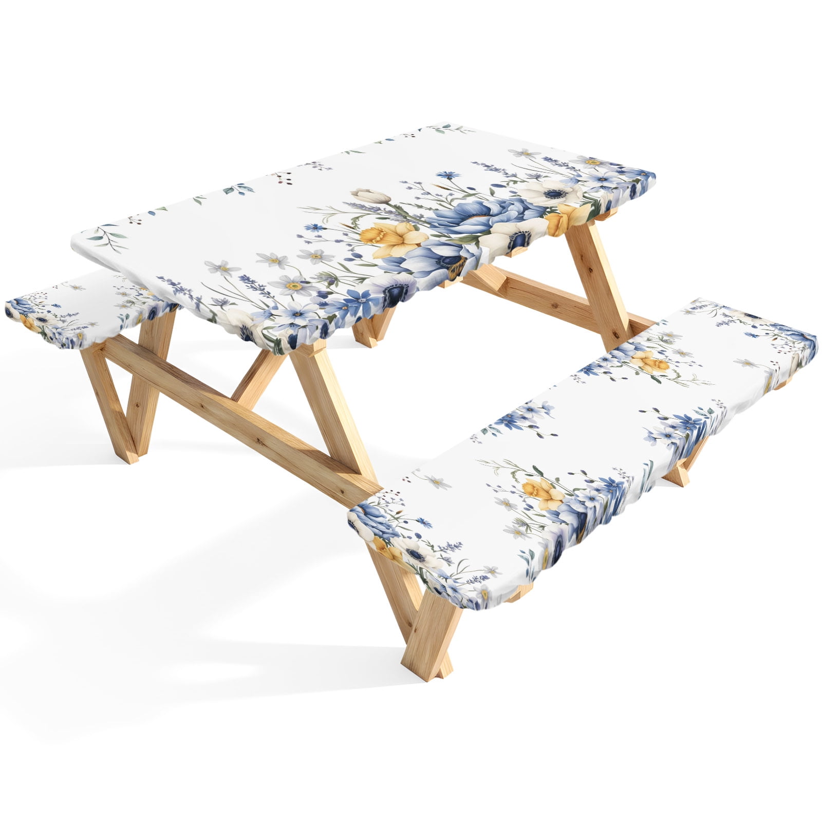 Blue Yellow Picnic Table Cover with Bench Covers Flowers Eucalyptus ...