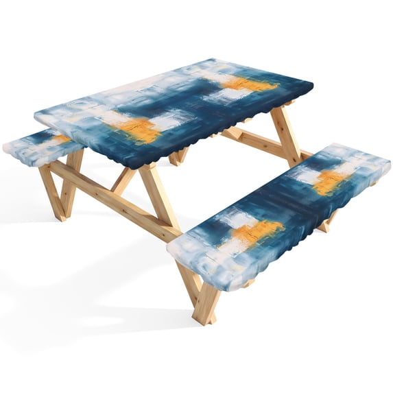 Blue Yellow Picnic Table Cover with Bench Covers Abstract Waterproof ...