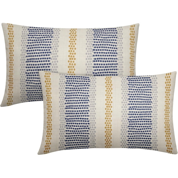 Blue Yellow Pillow Covers 12x20 Set of 2 Gray Grey Dot Print Striped ...
