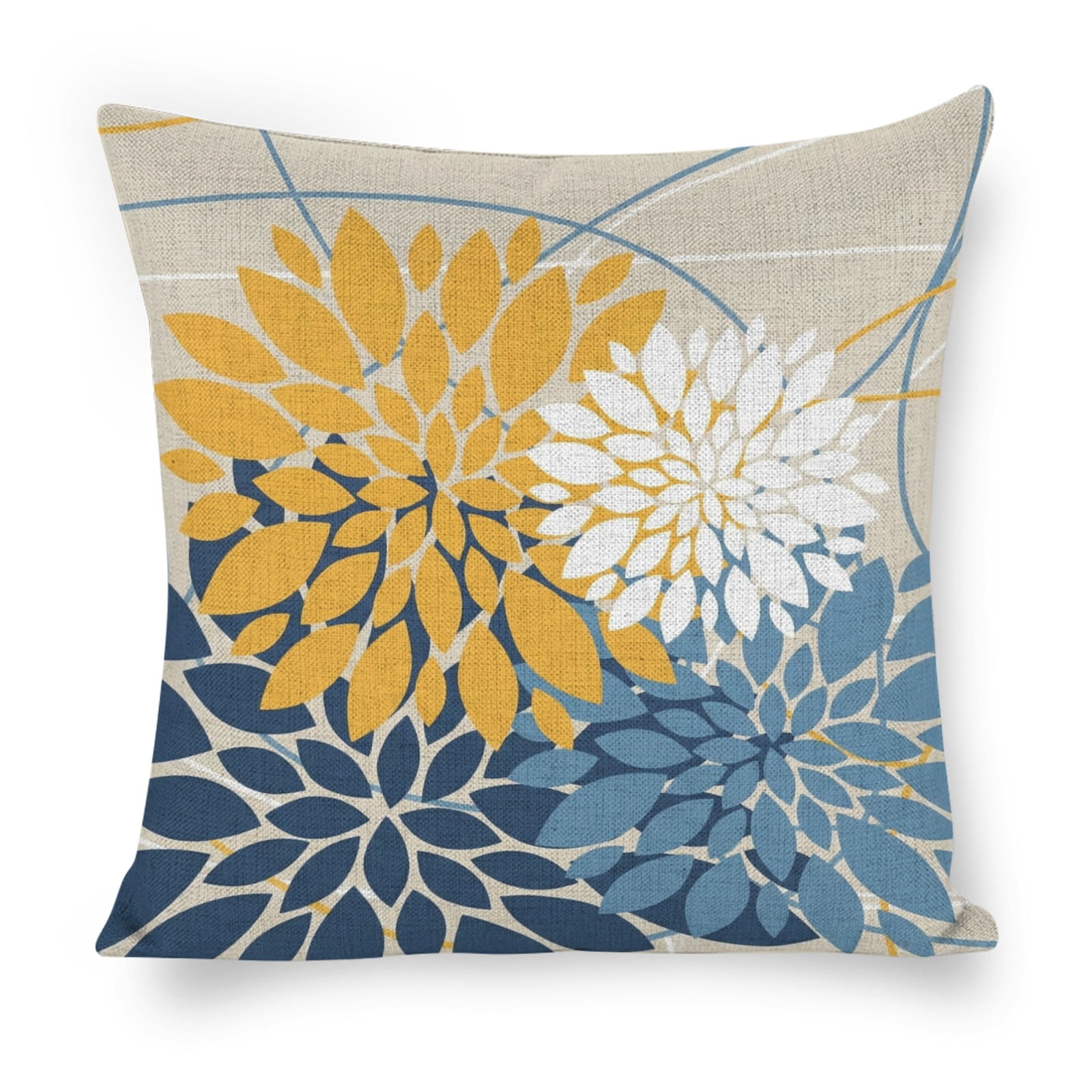 Blue Yellow Pillow Covers 18x18 White Dahlia Flower Elegant Colored ...