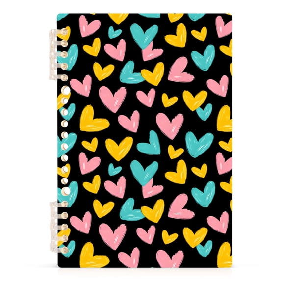 Blue Yellow Pink Hearts A5 Notebook Refillable 60 Sheets Detachable ...