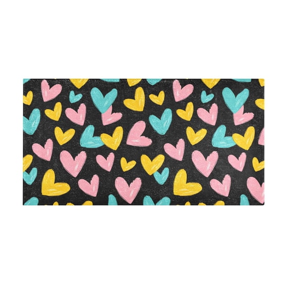 Blue Yellow Pink Hearts Bath Mat 39x20 Inch Soft Absorbent Non-Slip ...