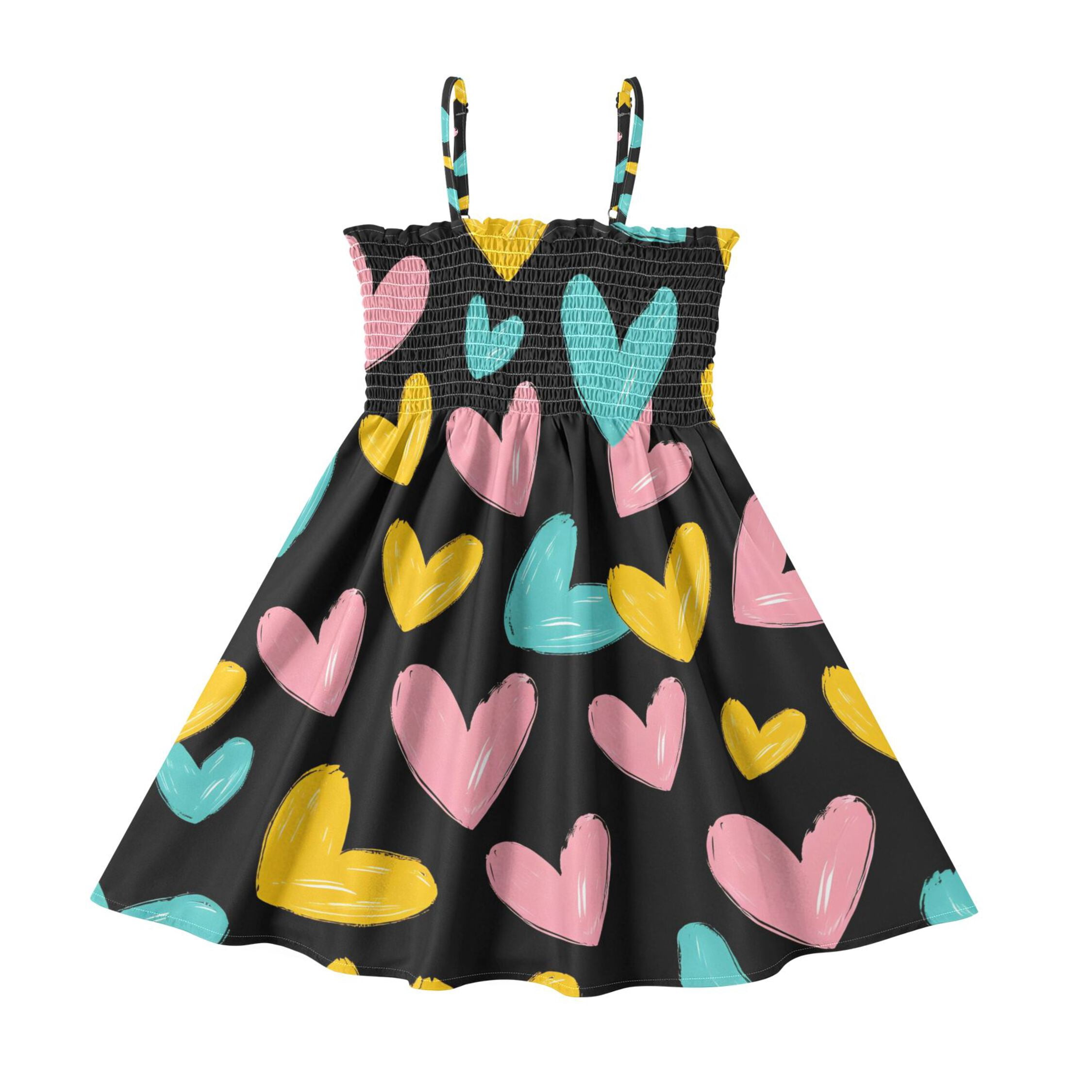 Blue Yellow Pink Hearts Girls' Casual Dresses 2Y-8Y Sleeveless Ruffle ...