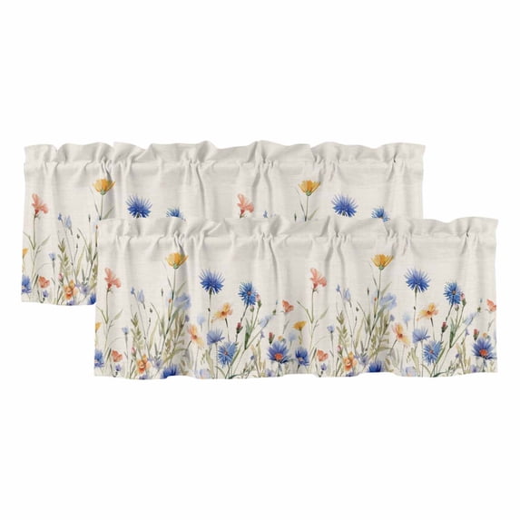Blue Yellow Pink Spring Floral Curtain Valances for Windows, Kitchen ...