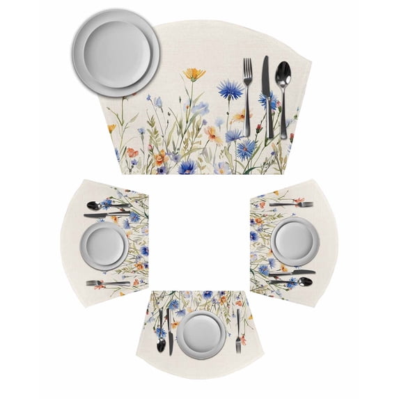 Blue Yellow Pink Spring Floral Round Table Placemats Set of 6 Wedge ...