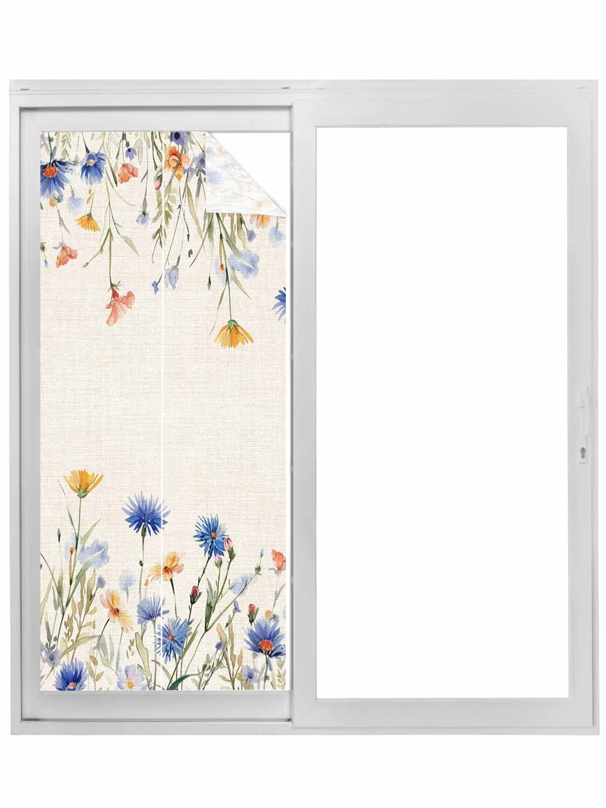 Blue Yellow Pink Spring Floral Window Privacy Film, Watercolor Summer ...