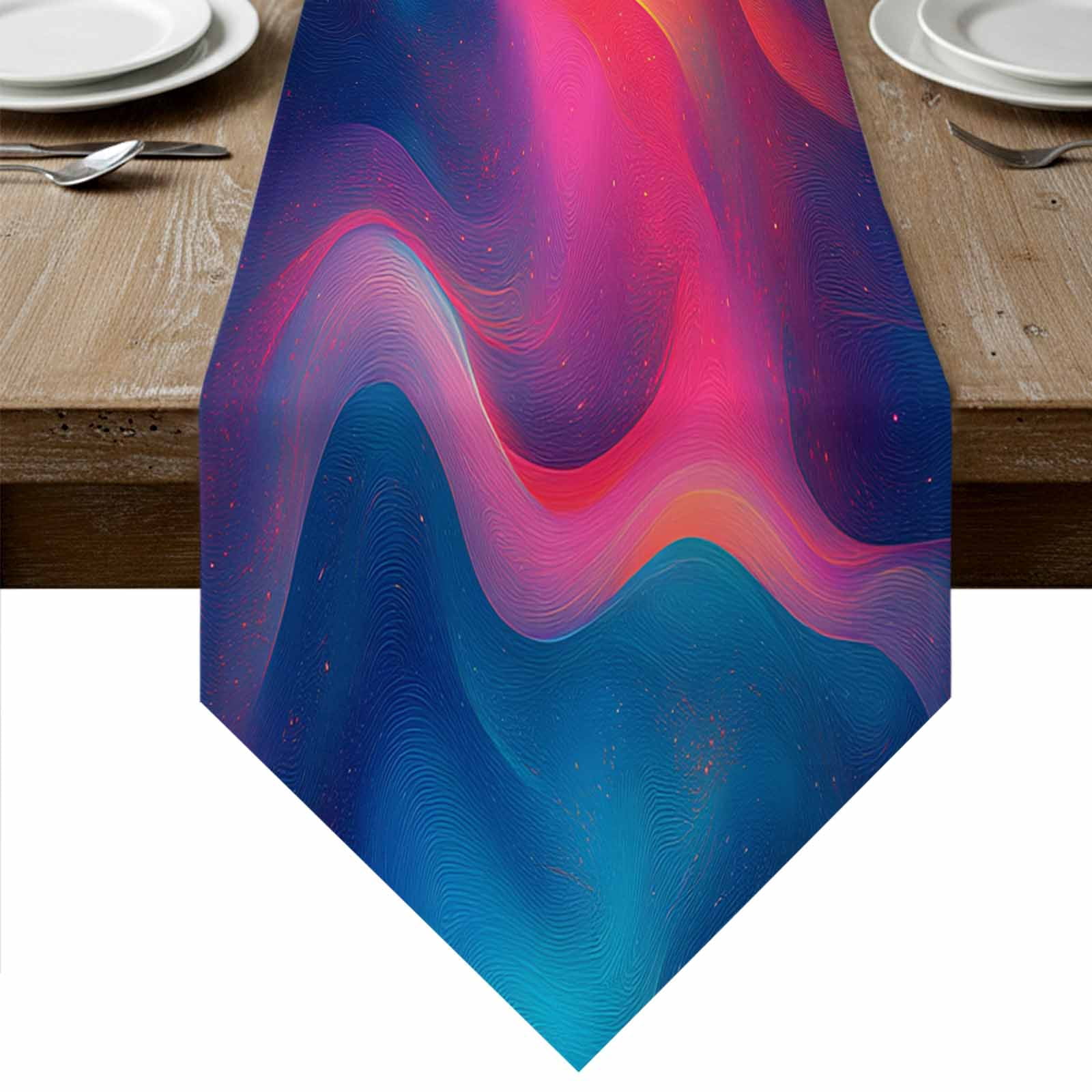 Blue Yellow Pink Table Runner Linen Burlap Table Runner 72 Inches Long ...