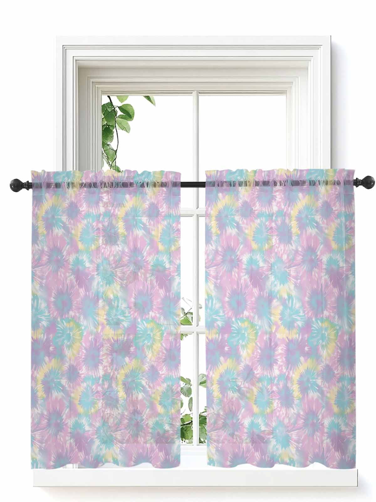 Blue Yellow Pink Tier Curtains 45 Inch Length,Sheer Curtains for ...