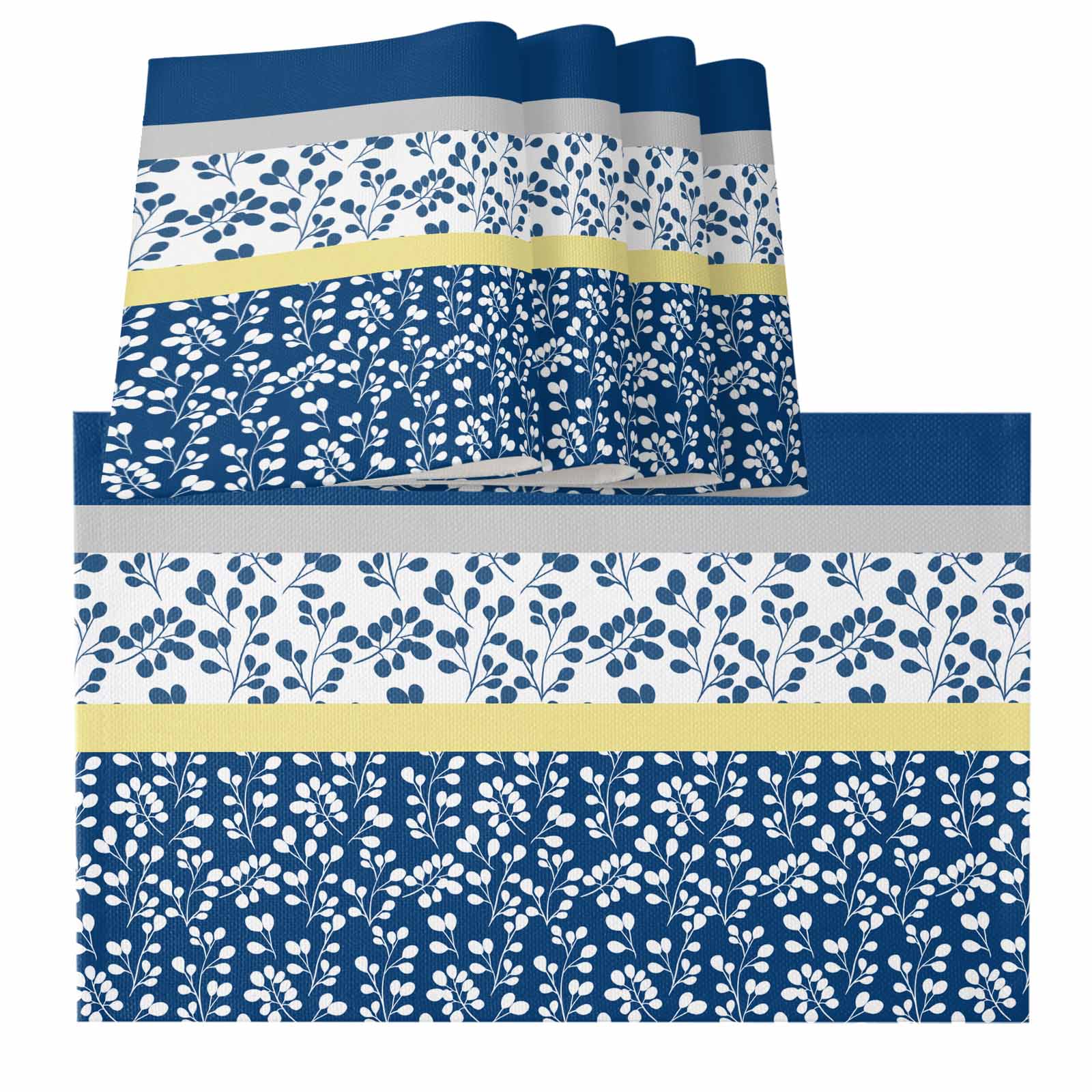 Blue Yellow Placemats for Dinning Table Set of 4, Botanical Floral ...