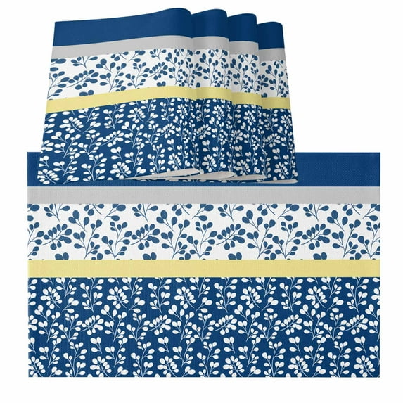 Blue Yellow Placemats for Dinning Table Set of 4, Botanical Floral ...