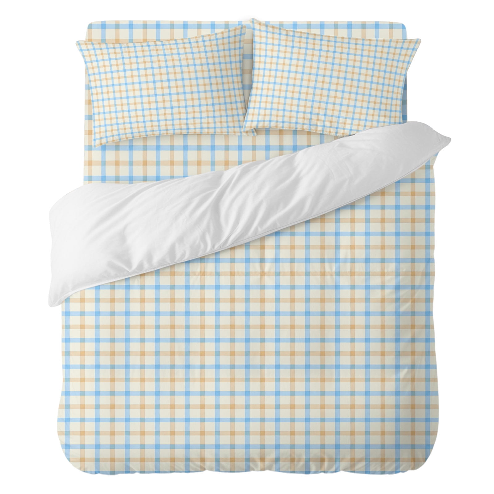 Blue Yellow Plaid Bedding Duvet Cover Set King Size 4 Pieces, Classic ...