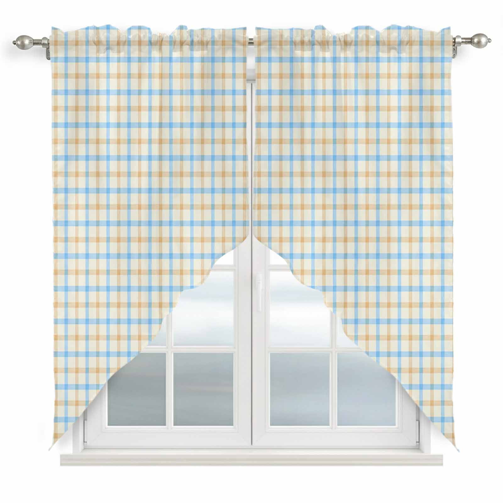 Blue Yellow Plaid Swag Curtain Valance for Windows, Classic Soft Yellow ...