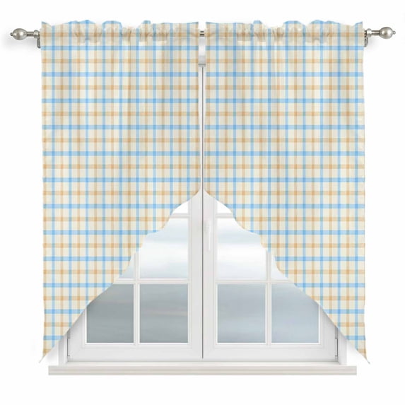 Blue Yellow Plaid Swag Curtain Valance for Windows, Classic Soft Yellow ...