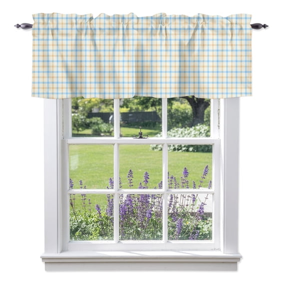 Blue Yellow Plaid Valances for Windows, Classic Soft Yellow Grid ...