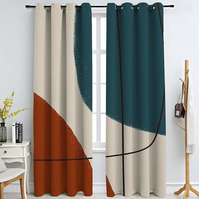 Blue And Yellow Print Blackout Curtains For Bedroom/Living Room, Black ...