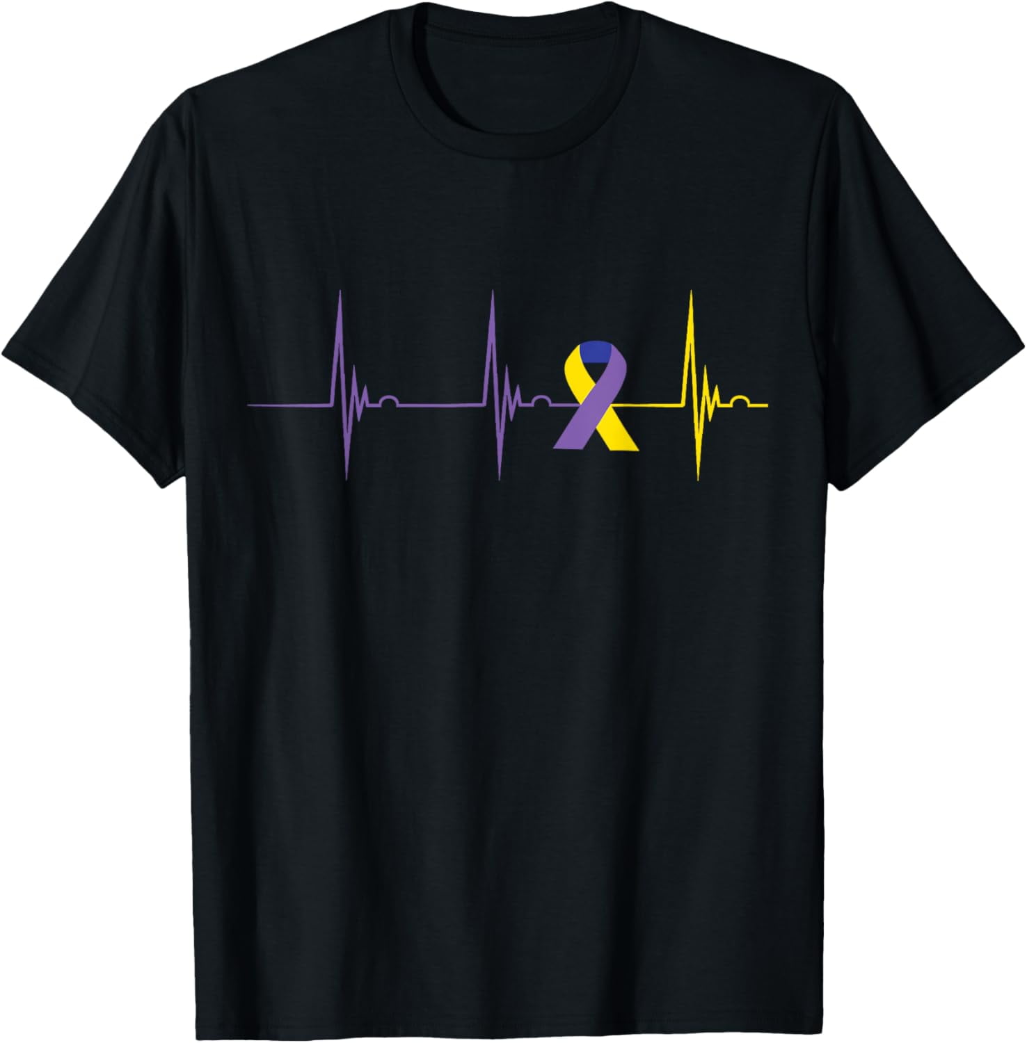 Blue Yellow Purple Ribbon Heartbeat EKG Pulse Bladder Cancer T-Shirt ...