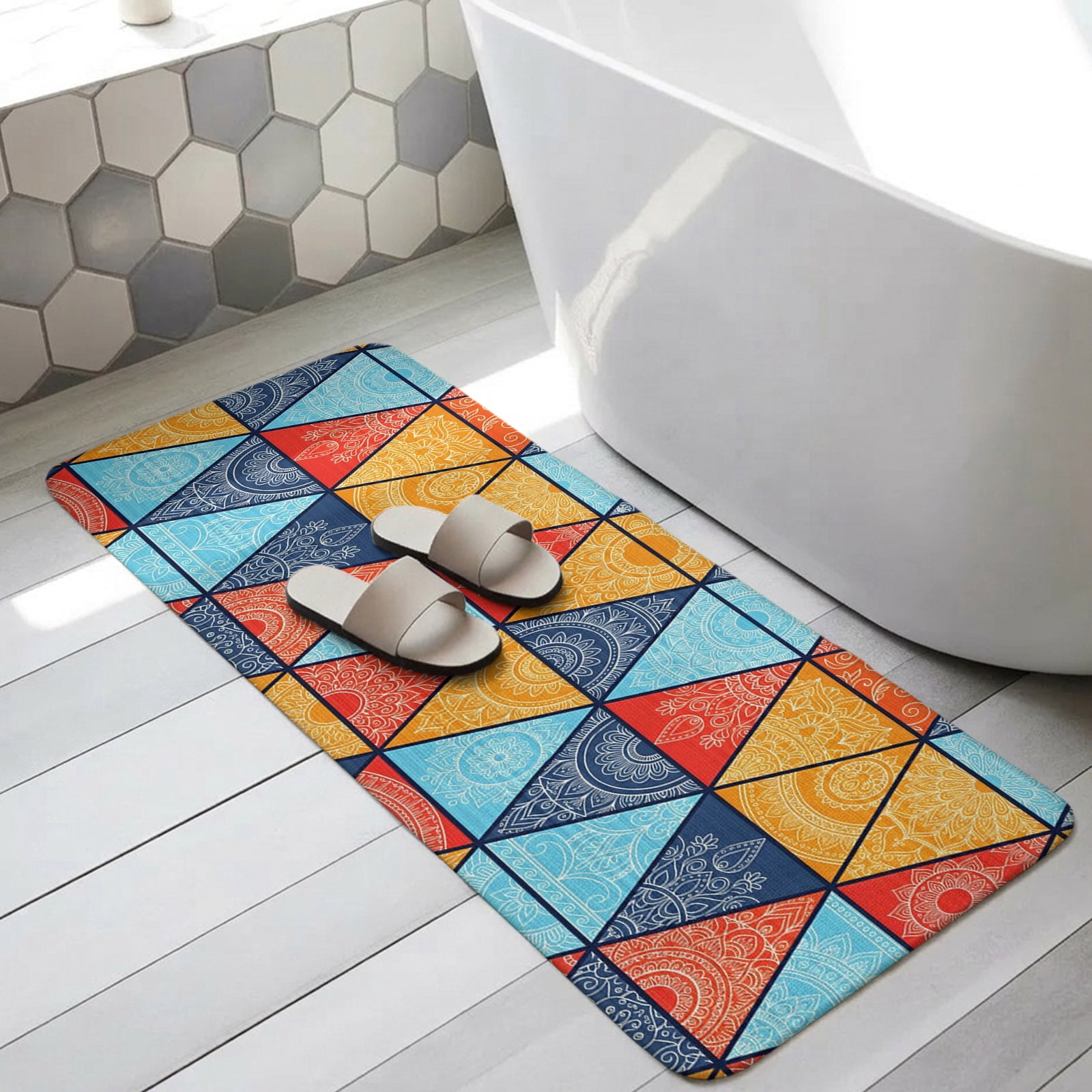 Blue Yellow Red Boho Bathroom Runner Rugs Non Slip Washable Absorbent ...