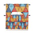 Blue Yellow Red Boho Kitchen Curtains Set for Windows 3 Piece Cafe ...