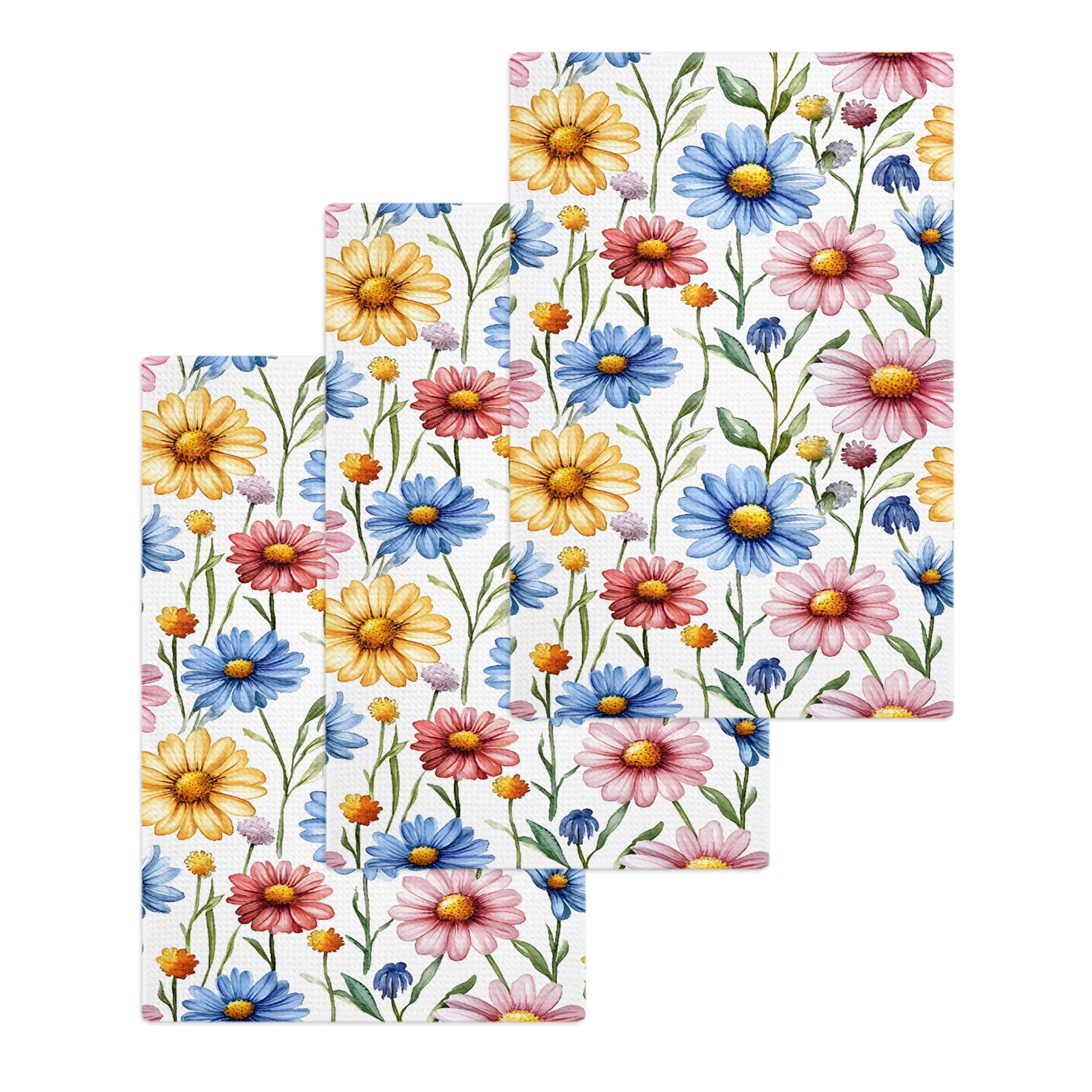 Blue Yellow Red Floral Spring Kitchen Dish Towels for Drying Dishes Set ...
