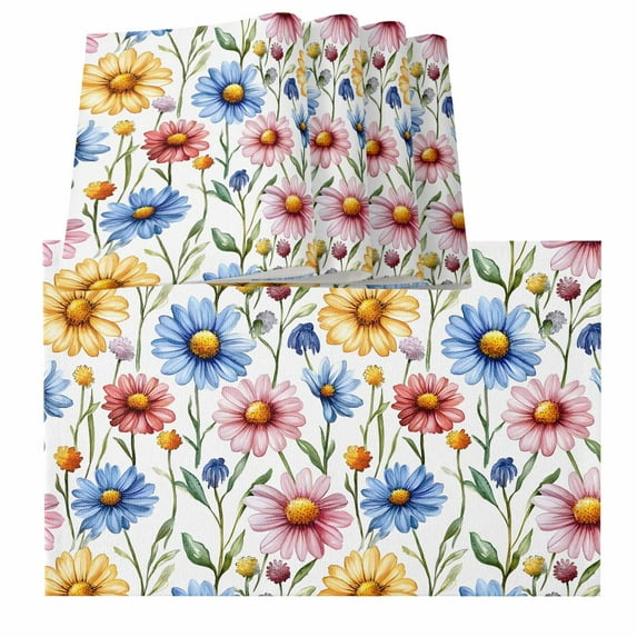 Blue Yellow Red Floral Spring Placemats for Dinning Table Set of 4 ...